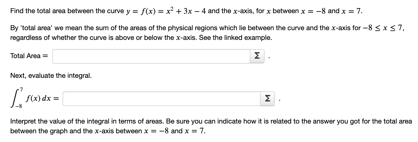 Solved Find the total area between the curve y = f(x) = x2 + | Chegg.com