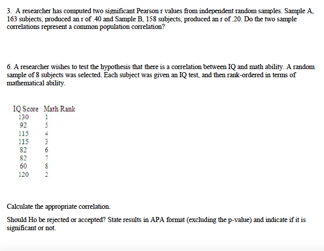 Solved 3. A researcher has computed two significant Pearson | Chegg.com