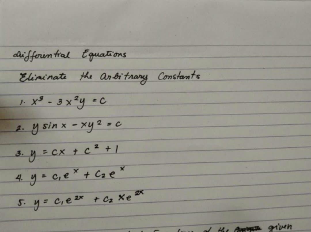 Solved differential Equations Eliminate the arbitrary | Chegg.com