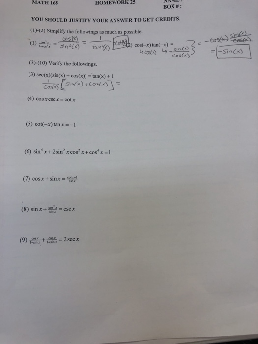 Solved MATH 168 HOMEWORK 25 BOX #: YOU SHOULD JUSTIFY YOUR | Chegg.com