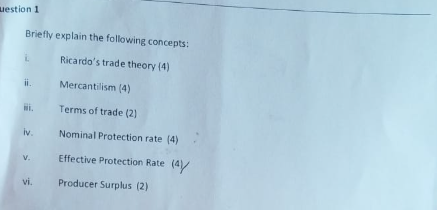 Solved Briefly explain the following concepts: i. Ricardo's | Chegg.com