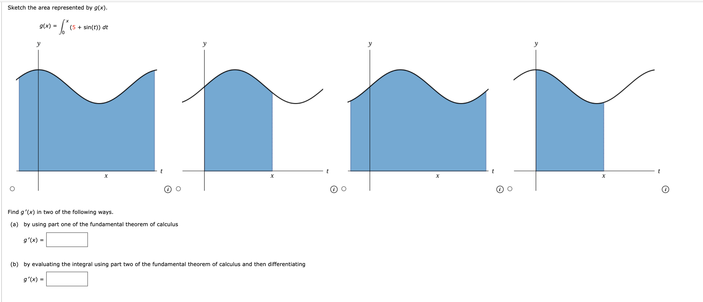 Solved Sketch the area represented by g(x). g(x) = 6 (5 + | Chegg.com