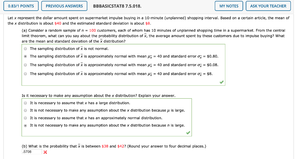 Solved 0.83/1 POINTS PREVIOUS ANSWERS BBBASICSTAT8 7.5.018. | Chegg.com