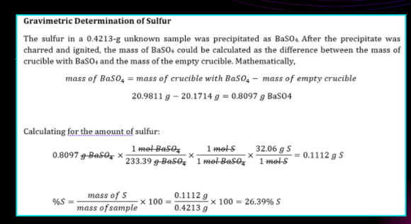 Solved Gravimetric Determination of Sulfur (DATA) Mass of | Chegg.com
