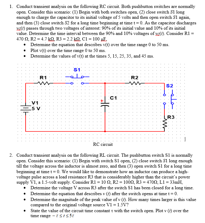 Solved 1. Conduct transient analysis on the following RC | Chegg.com