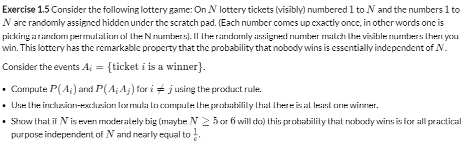 Solved Exercise 1.5 Consider the following lottery game: On | Chegg.com