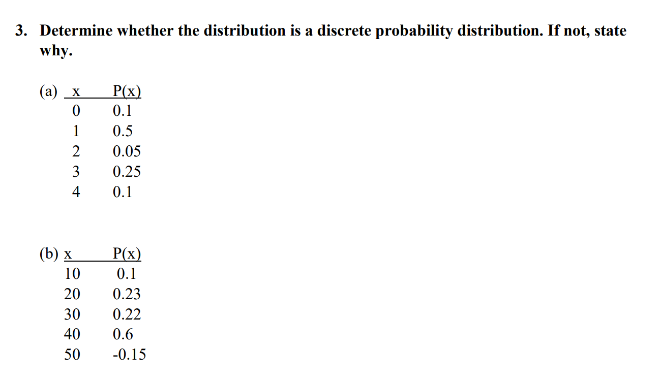 Solved 3. Determine whether the distribution is a discrete | Chegg.com