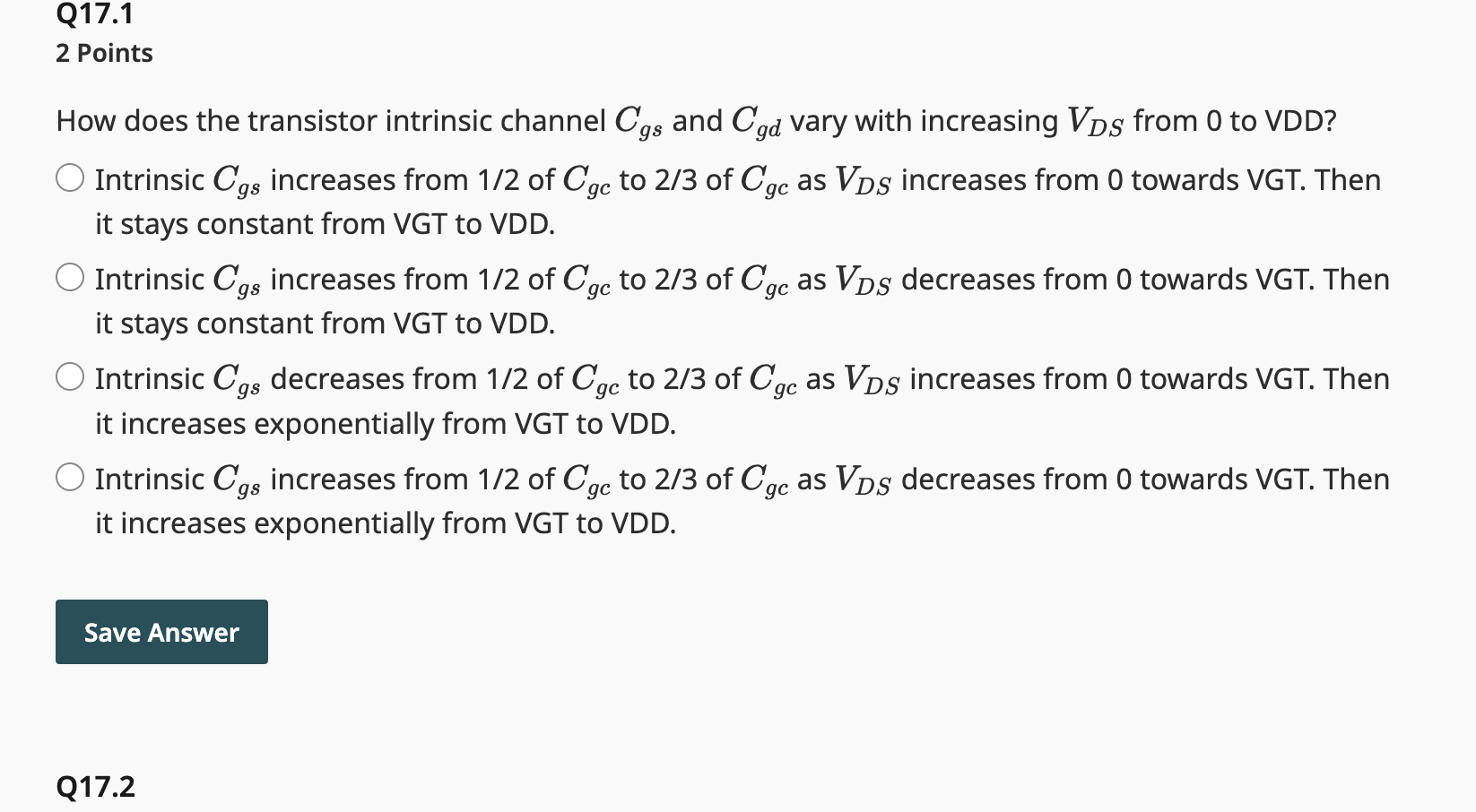 Solved Q17.12 ﻿PointsHow does the transistor intrinsic | Chegg.com