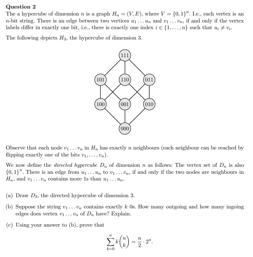 Solved Question 2 The a hypercube of dimension n is a graph | Chegg.com