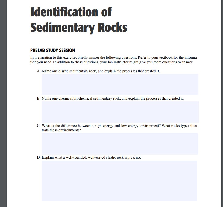Solved Identification of Sedimentary Rocks PRELAB STUDY | Chegg.com