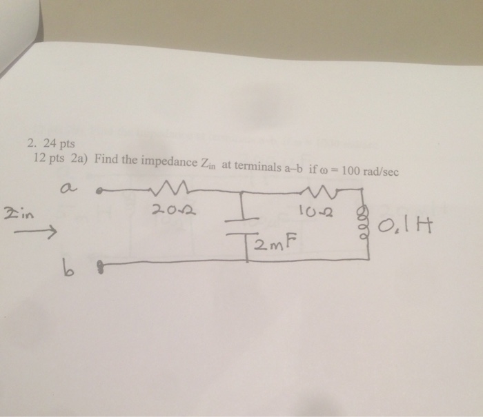 Solved Find the impedance Z_in at terminals a - b if omega = | Chegg.com