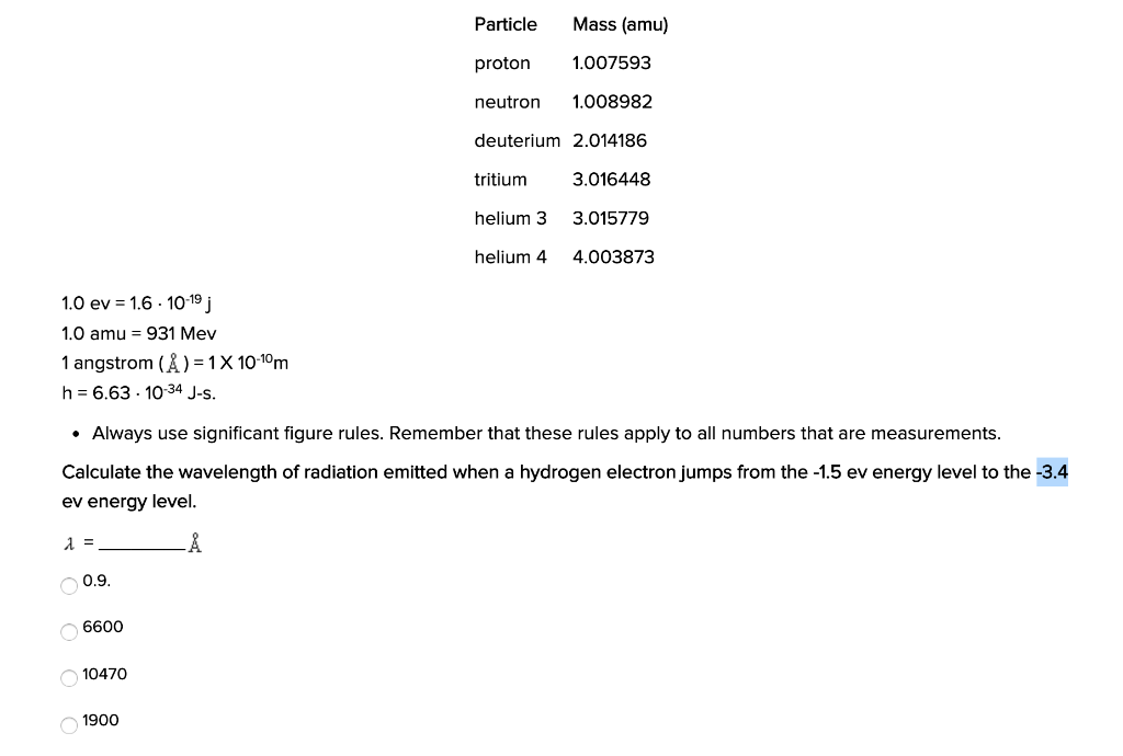 Solved Particle Mass (amu) proton 1.007593 neutron 1.008982 | Chegg.com