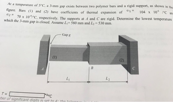 Solved t a temperature of 5°C, a 3-mm gap exists between two | Chegg.com