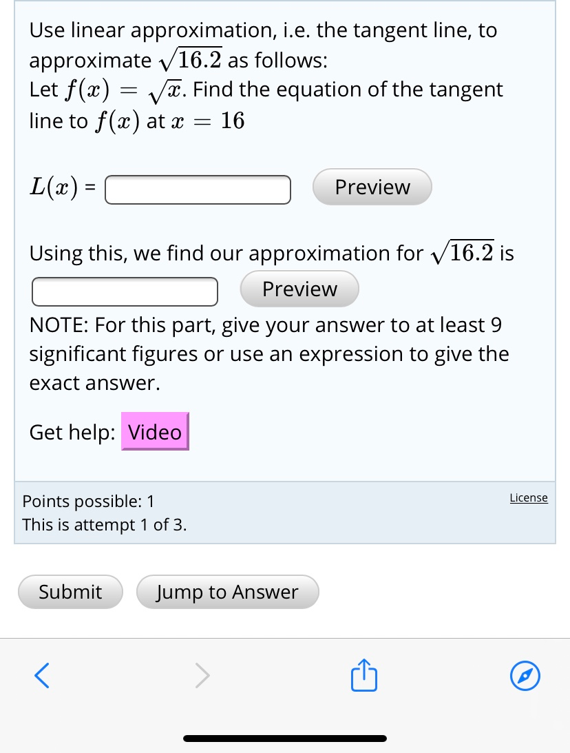 Solved Use linear approximation, i.e. the tangent line, to | Chegg.com