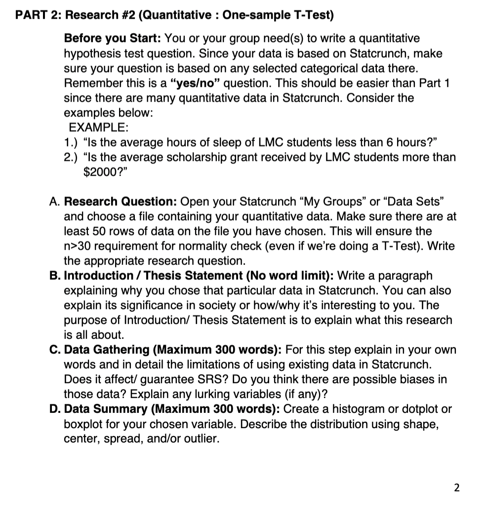 Solved RT 2: Research \#2 (Quantitative : One-sample T-Test) | Chegg.com