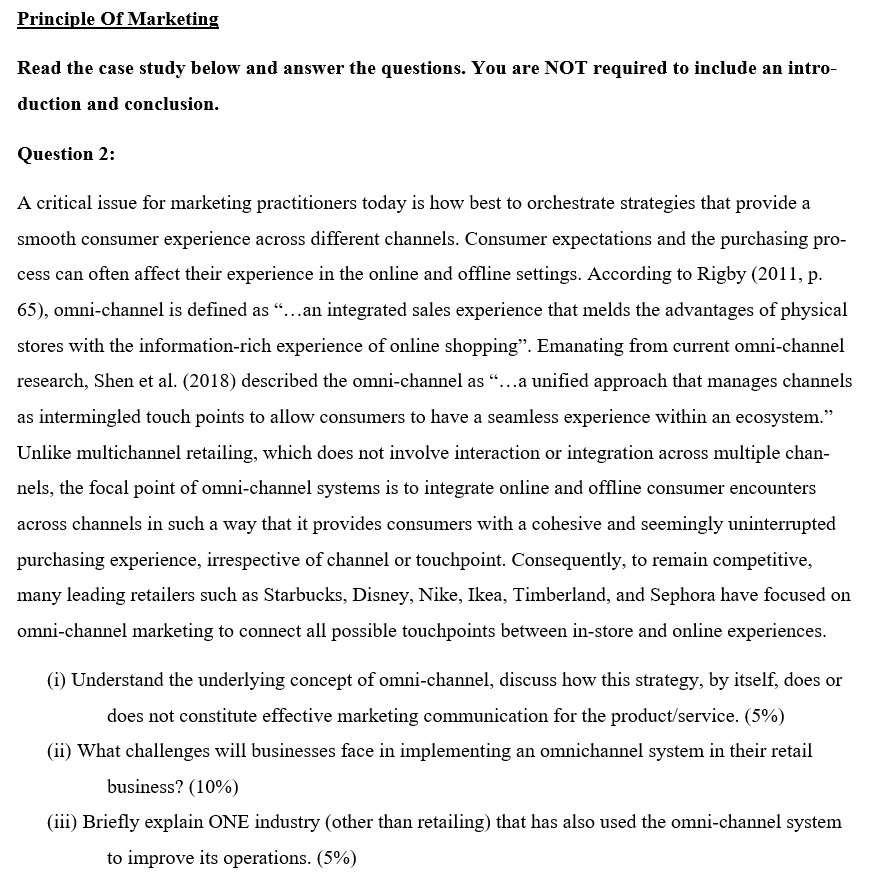 Solved Principle of Marketing Read the case study below and | Chegg.com