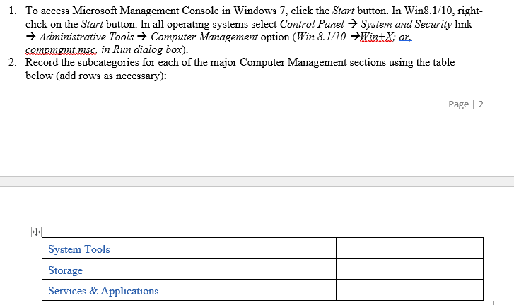 Solved 1. To access Microsoft Management Console in Windows | Chegg.com