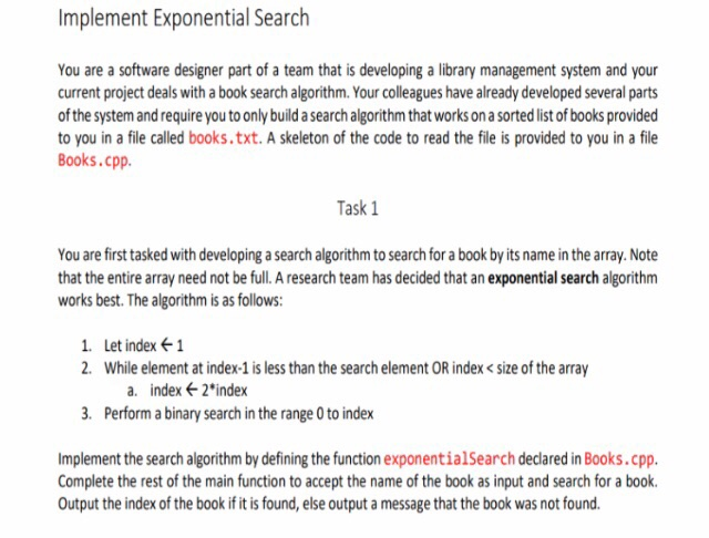 Solved Implement Exponential Search You are a software | Chegg.com