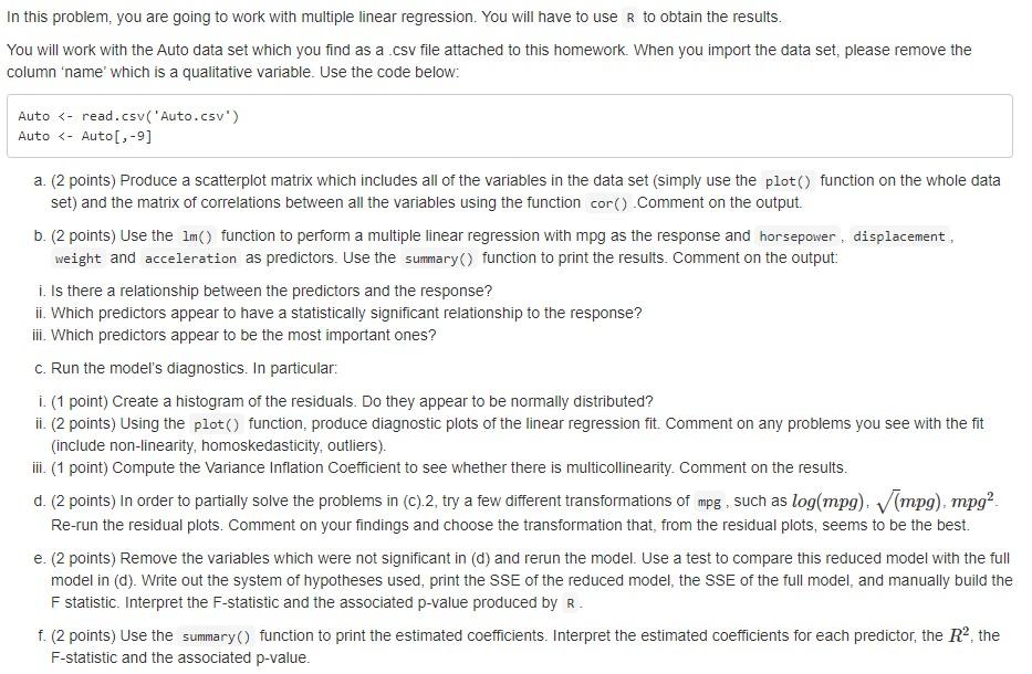 In this problem, you are going to work with multiple | Chegg.com