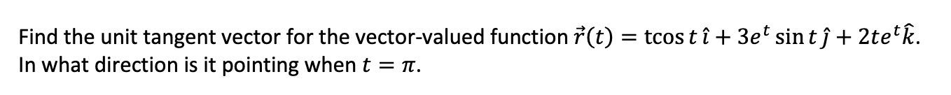 Solved Find the unit tangent vector for the vector-valued | Chegg.com