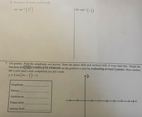Solved (b) (15 points) y=cot(x+12π) Period: Subinterval: | Chegg.com