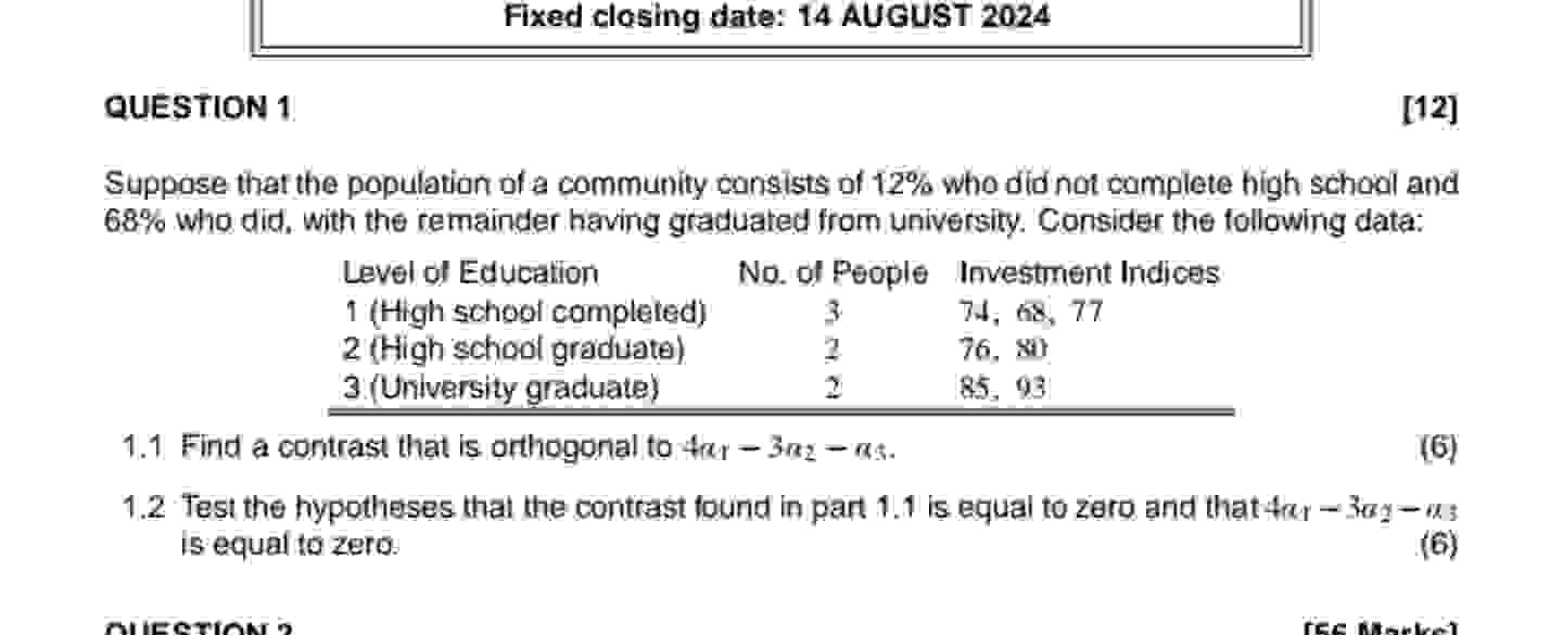 Solved Fixed closing date: 14 ﻿AUGUST 2024QUESTION 1Suppose | Chegg.com