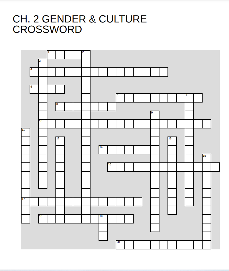 CH. 2 GENDER \& CULTURE CROSSWORDAcross Down 1 Rules | Chegg.com