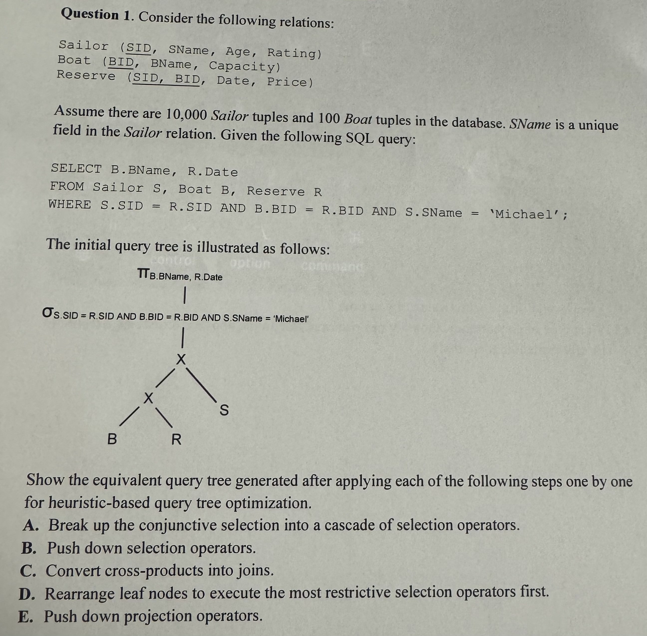 Solved Question 1. Consider the following relations: Sailor | Chegg.com