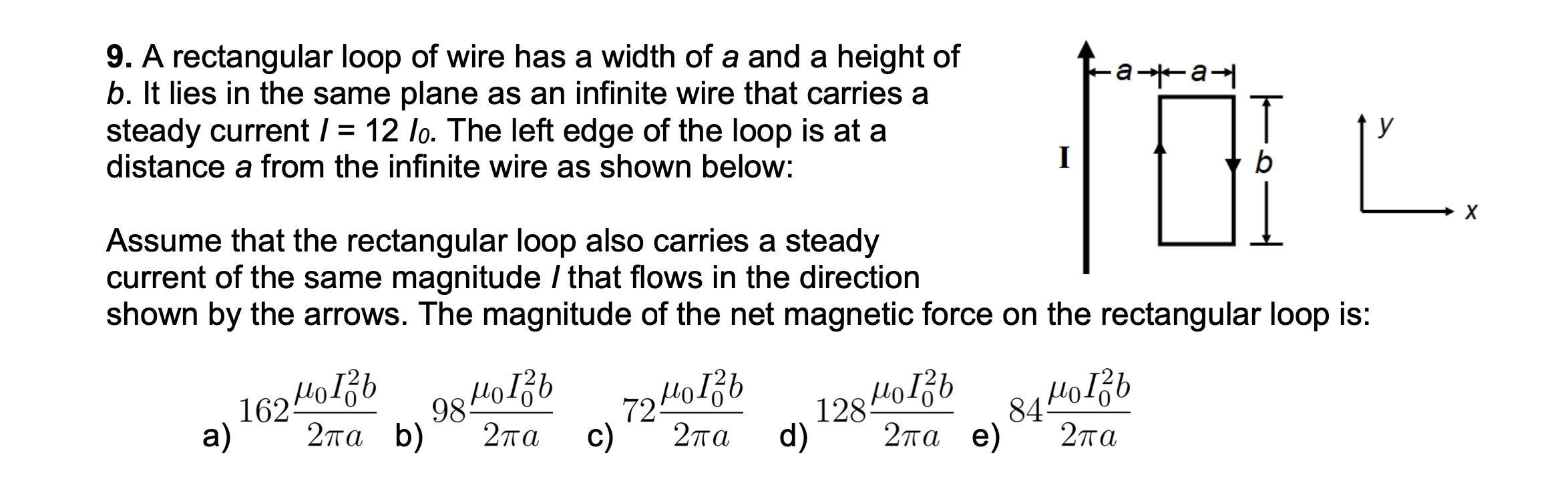 Solved 9. A rectangular loop of wire has a width of a and a | Chegg.com