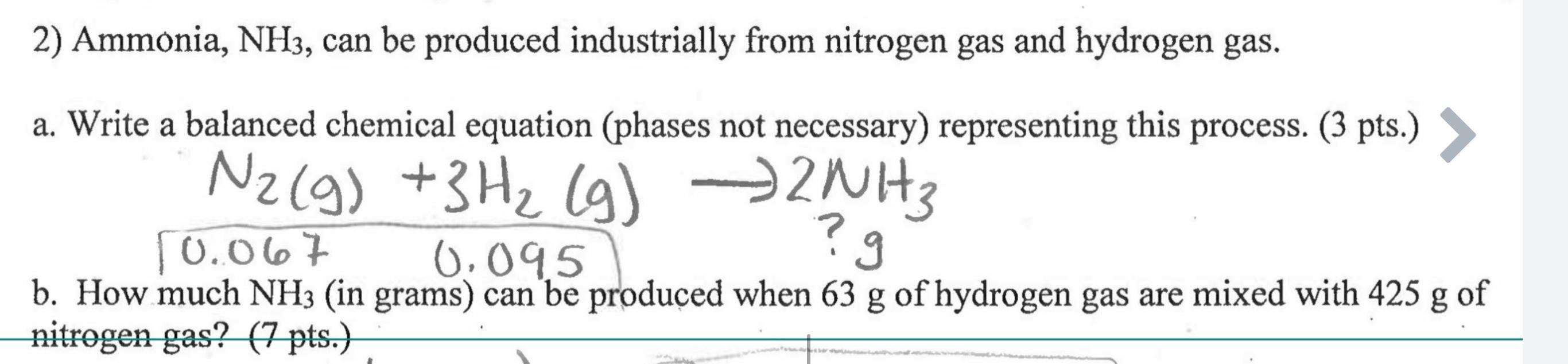 Solved 2) Ammonia, NH3, can be produced industrially from | Chegg.com