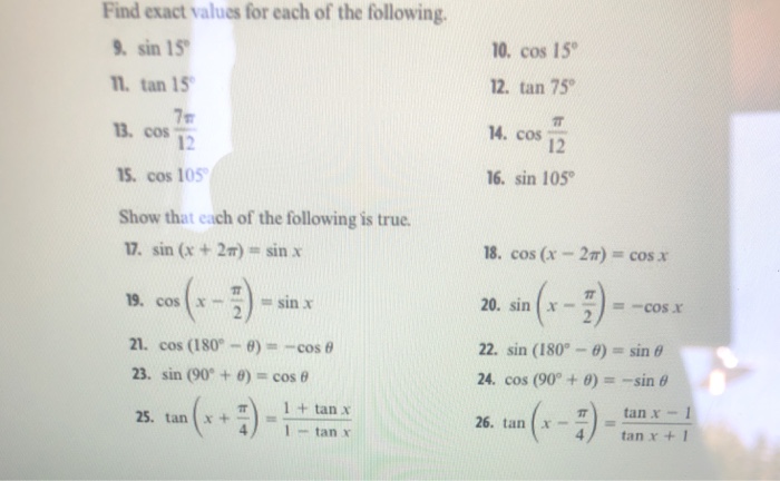 Solved Find exact values for each of the following. sin 15 | Chegg.com
