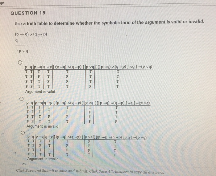 Solved QUESTION 15 Use a truth table to determine whether | Chegg.com