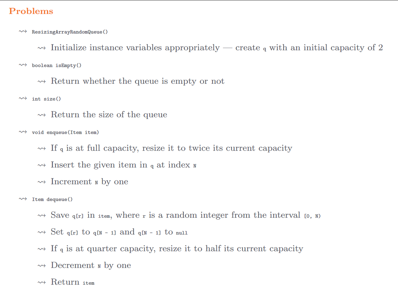 Problems Problem 2. (Random Queue) Create a generic | Chegg.com