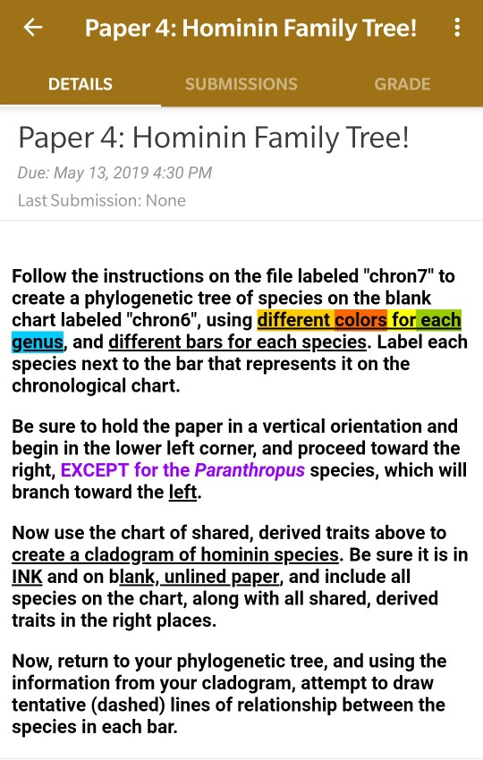 Paper 4: Hominin Family Tree! DETAILS GRADE | Chegg.com