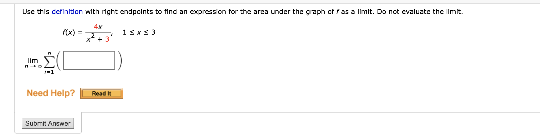 Solved Use this definition with right endpoints to find an | Chegg.com