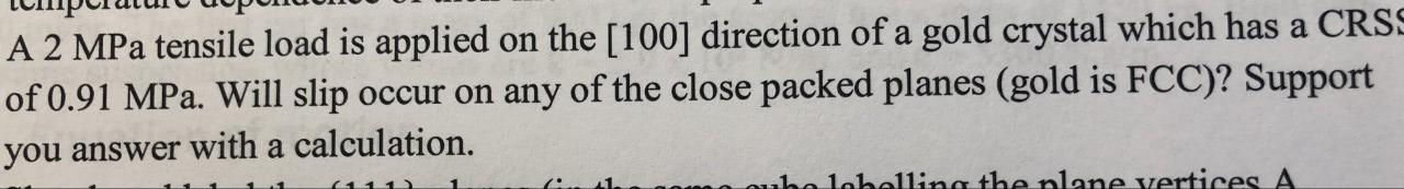 Solved A 2MPa tensile load is applied on the [100] direction | Chegg.com
