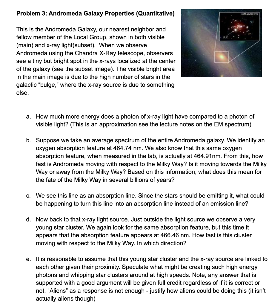 Solved Problem 3: Andromeda Galaxy Properties (Quantitative) | Chegg.com