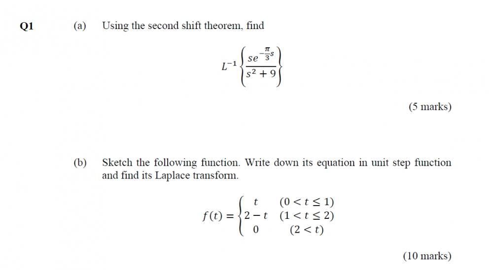 Solved Q1 (a) Using the second shift theorem, find -S se L-1 | Chegg.com