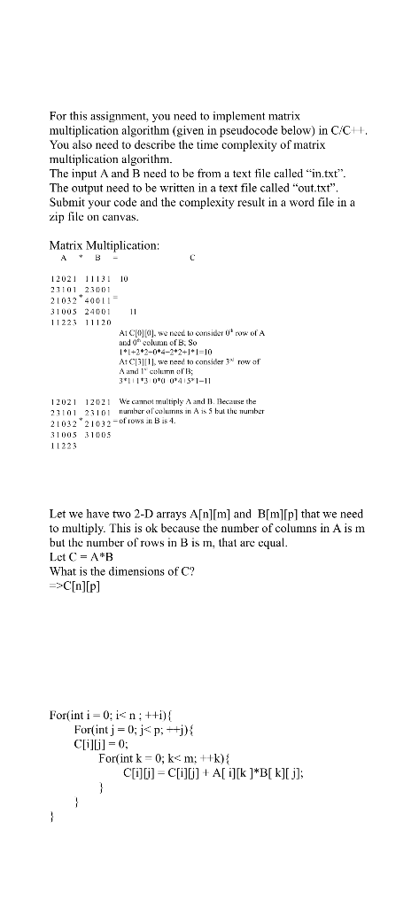 Solved For this assignment, you need to implement matrix | Chegg.com