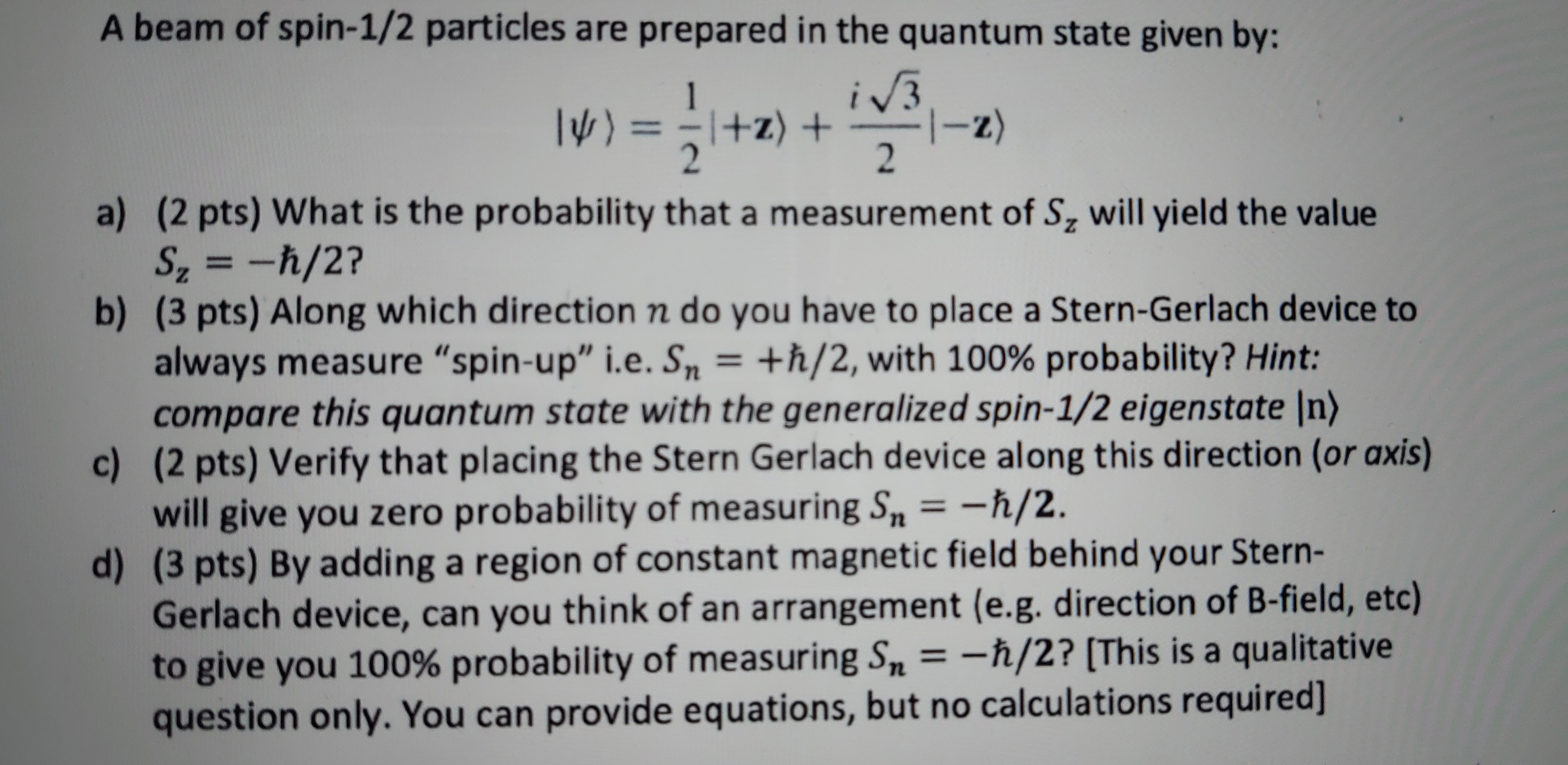 Solved A beam of spin-1/2 particles are prepared in the | Chegg.com