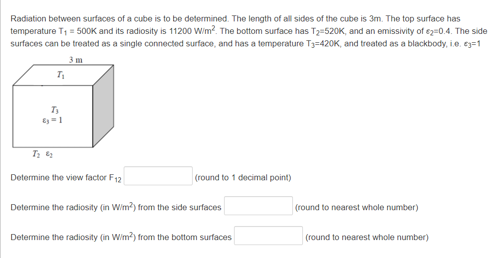 Solved Radiation between surfaces of a cube is to be | Chegg.com