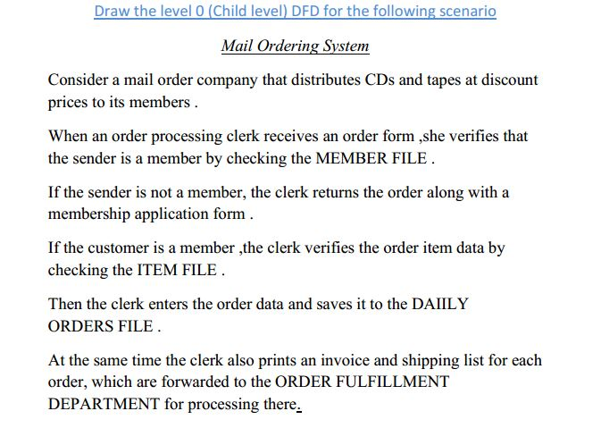 Solved Draw the level 0 (Child level) DFD for the following | Chegg.com