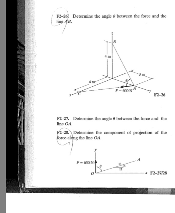 Solved F2-26 Determine the angle θ between the force and the | Chegg.com