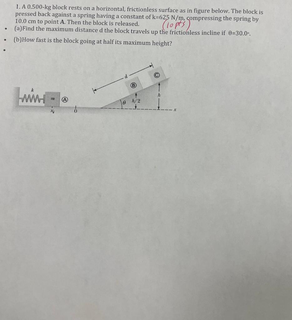 Solved 1. A 0.500-kg block rests on a horizontal, | Chegg.com