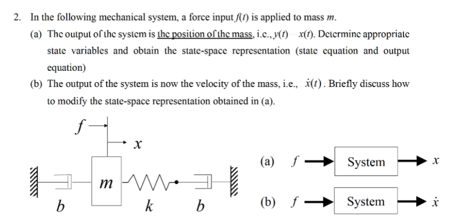 Solved 2. In the following mechanical system, a force input | Chegg.com