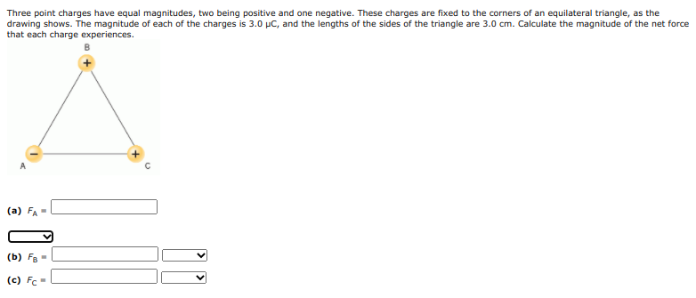 Solved Three point charges have equal magnitudes, two being | Chegg.com