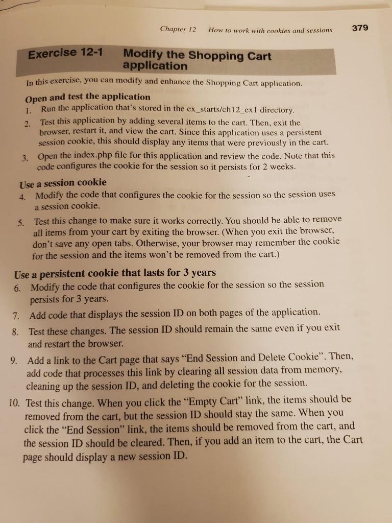 Solved Chapter 12 How to work with cookies and sessions 379 | Chegg.com