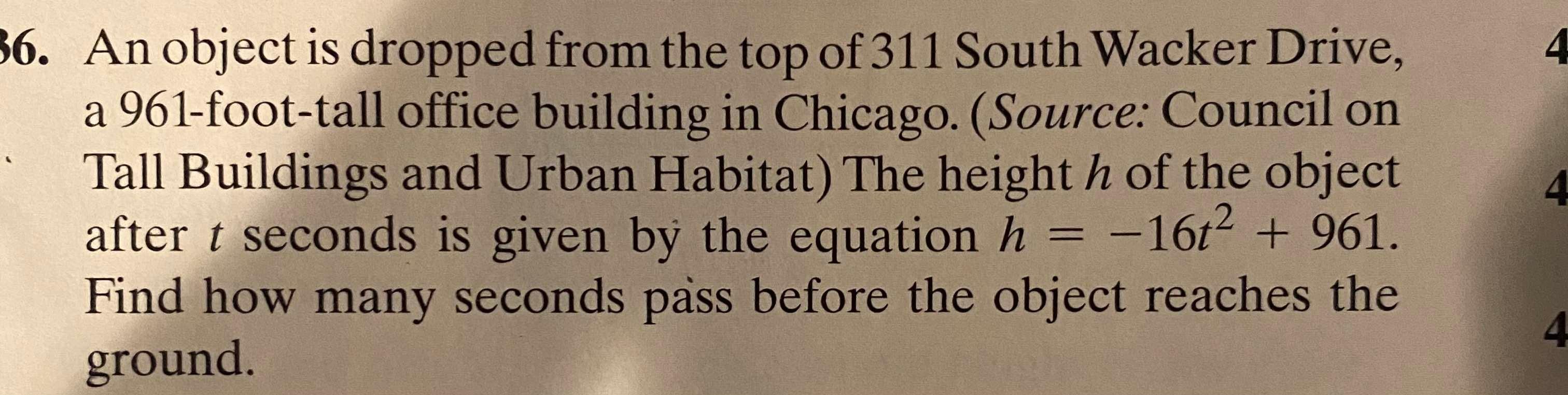 Solved 4 36. An object is dropped from the top of 311 South | Chegg.com