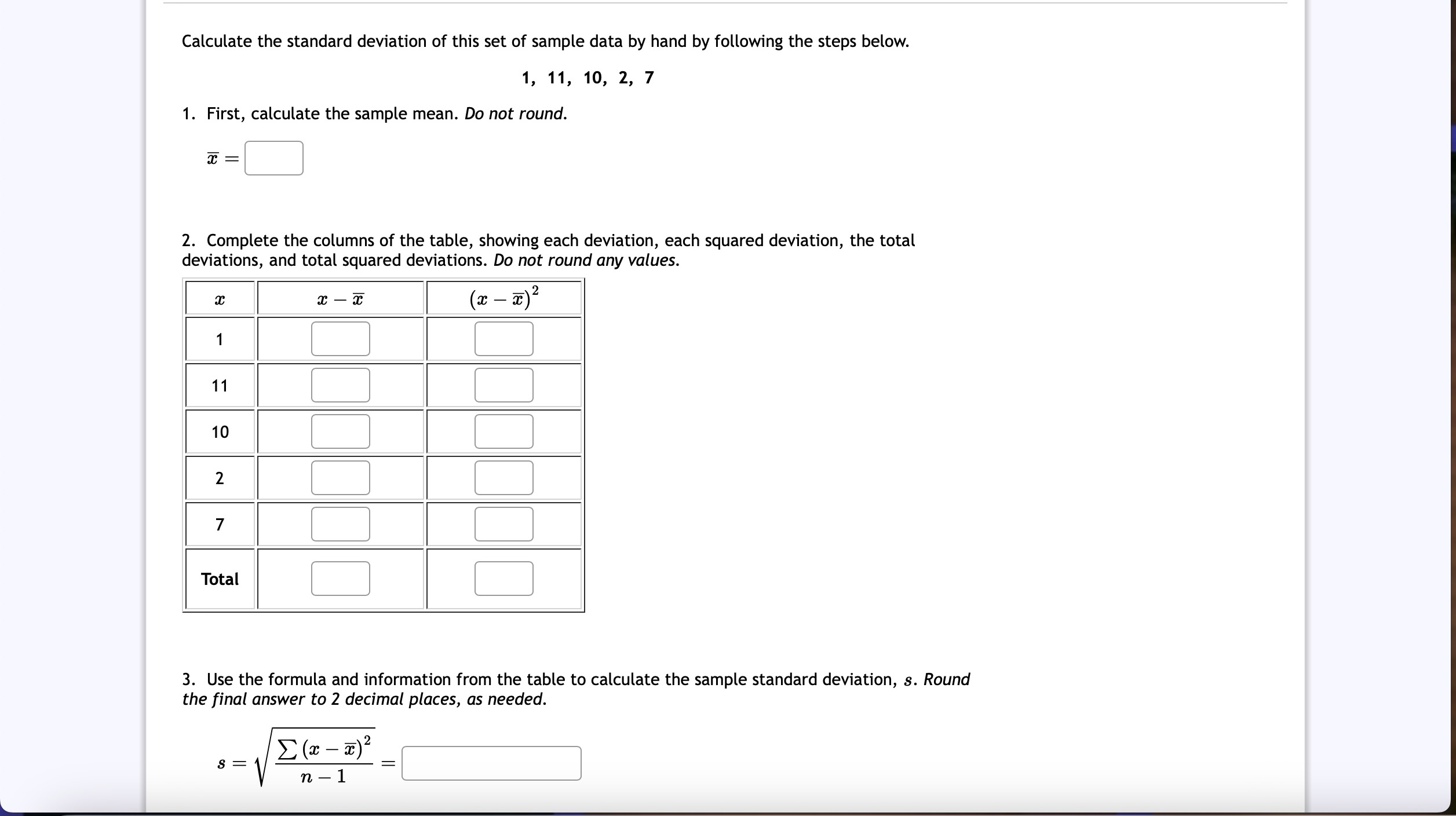 Calculate the standard deviation of this set of | Chegg.com
