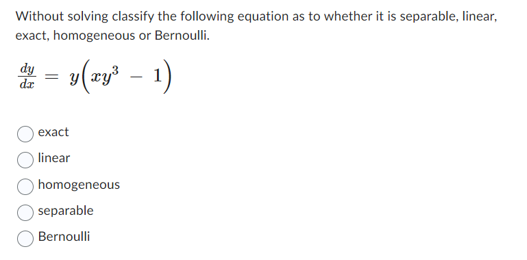 Solved Without solving classify the following equation as to | Chegg.com